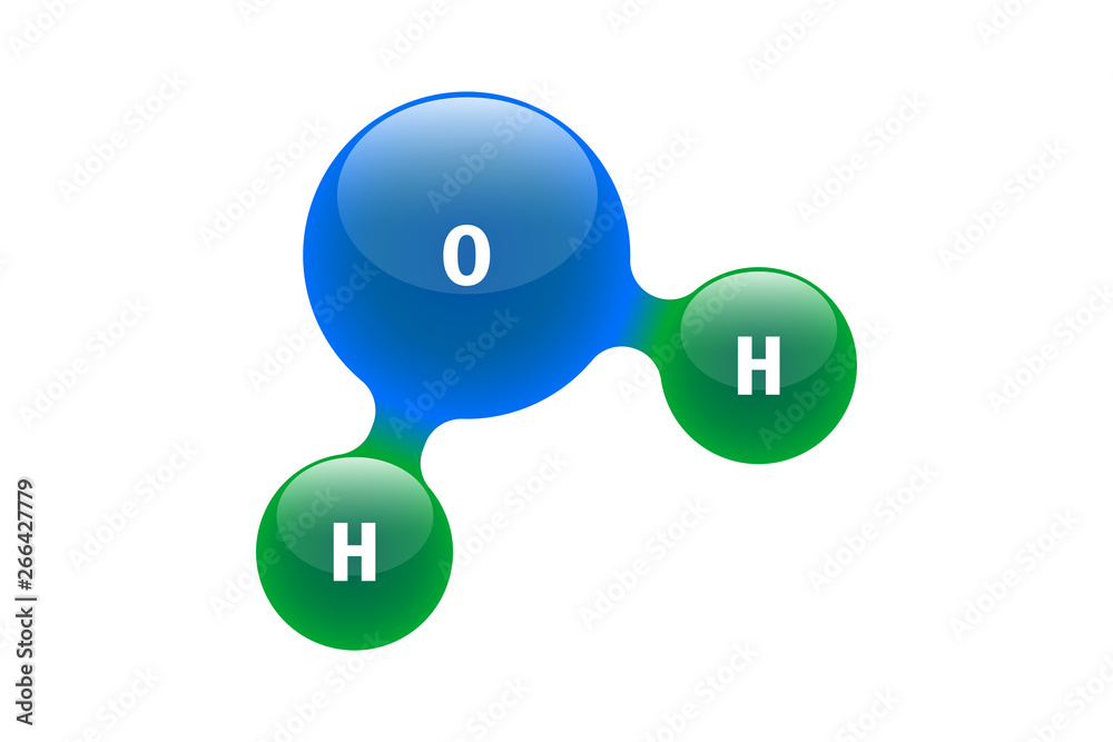 Chemistry model of molecule water H2O scientific elements. Integrated particles hydrogen and ...