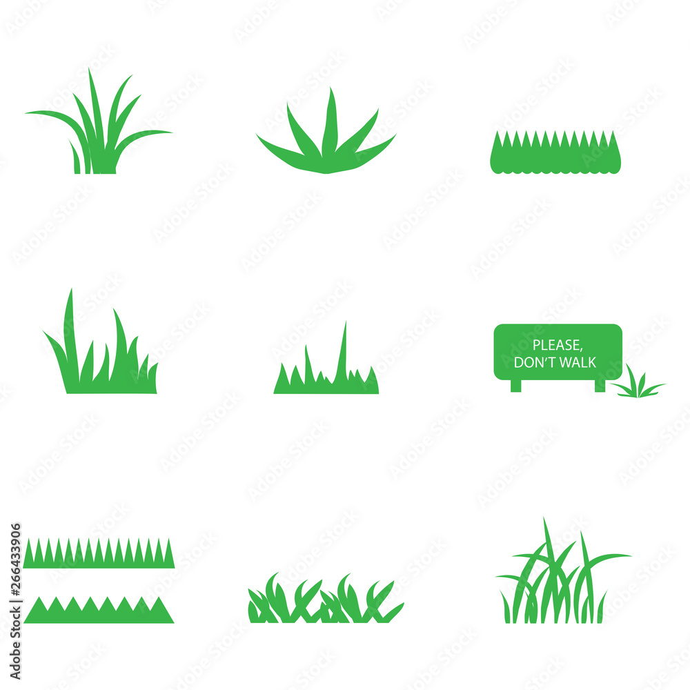 Green Grass Icons Set - Isolated On White Background. Grass Vector ...
