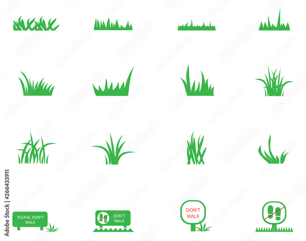 Green Grass Icons Set - Isolated On White Background. Grass Vector ...