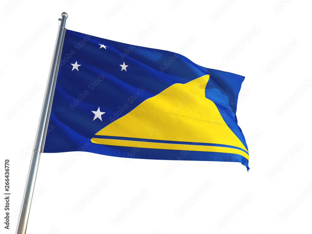 Tokelau National Flag waving in the wind, isolated white background ...