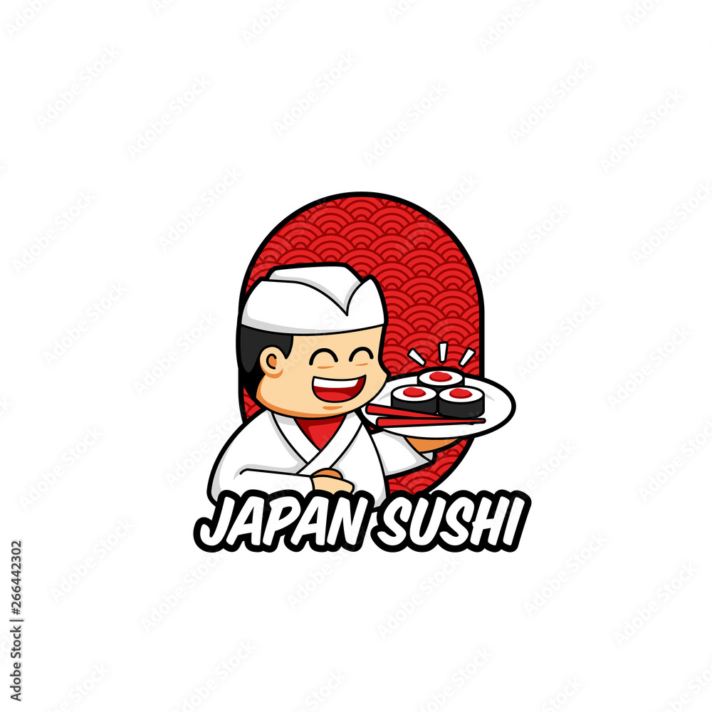 Japan sushi logo mascot with traditional japanese chef character bring ...