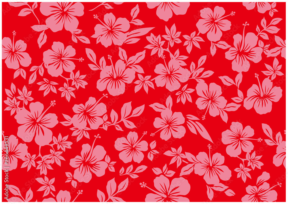 Seamless hibiscus illustration pattern, red ,background image of ...