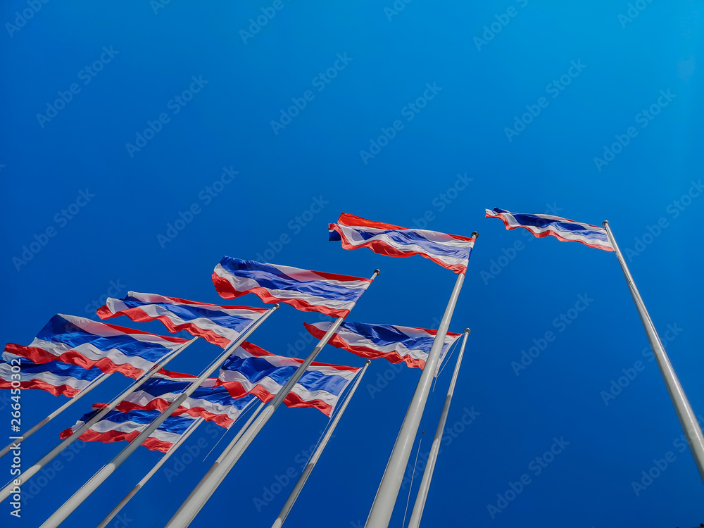 National flags of Thailand and blue sky background.Picture of waving ...
