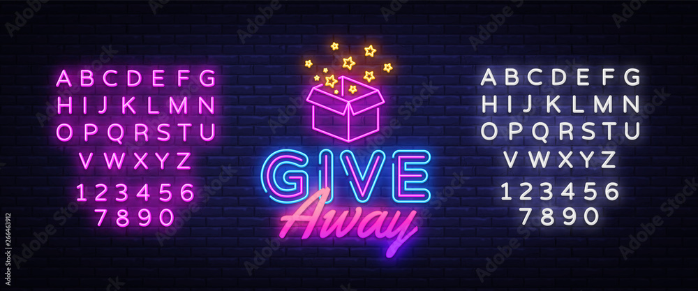 Give Away neon sign vector design template. Blogging neon logo, light ...