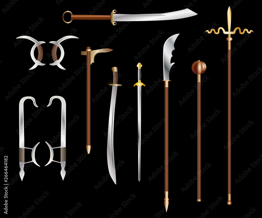 Chinese edged weapons - colored vector set on black background Stock ...