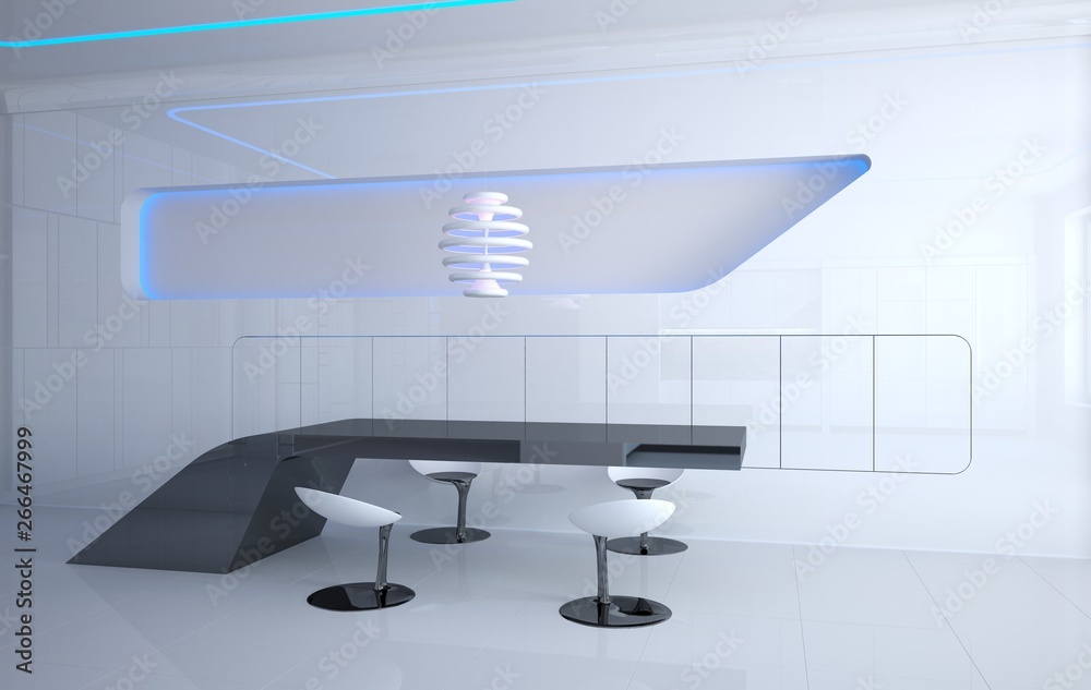 Stockillustratie Futuristic interior of the dining room. Minimalist ...