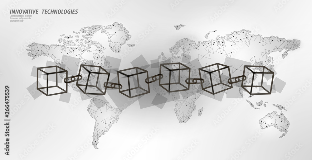 Blockchain cube chain symbol square code. Big data international flow ...