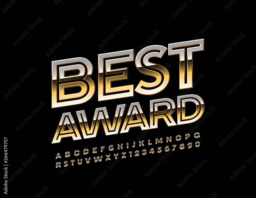 Vector glossy emblem Best Award with Golden Font. Creative Uppercase ...