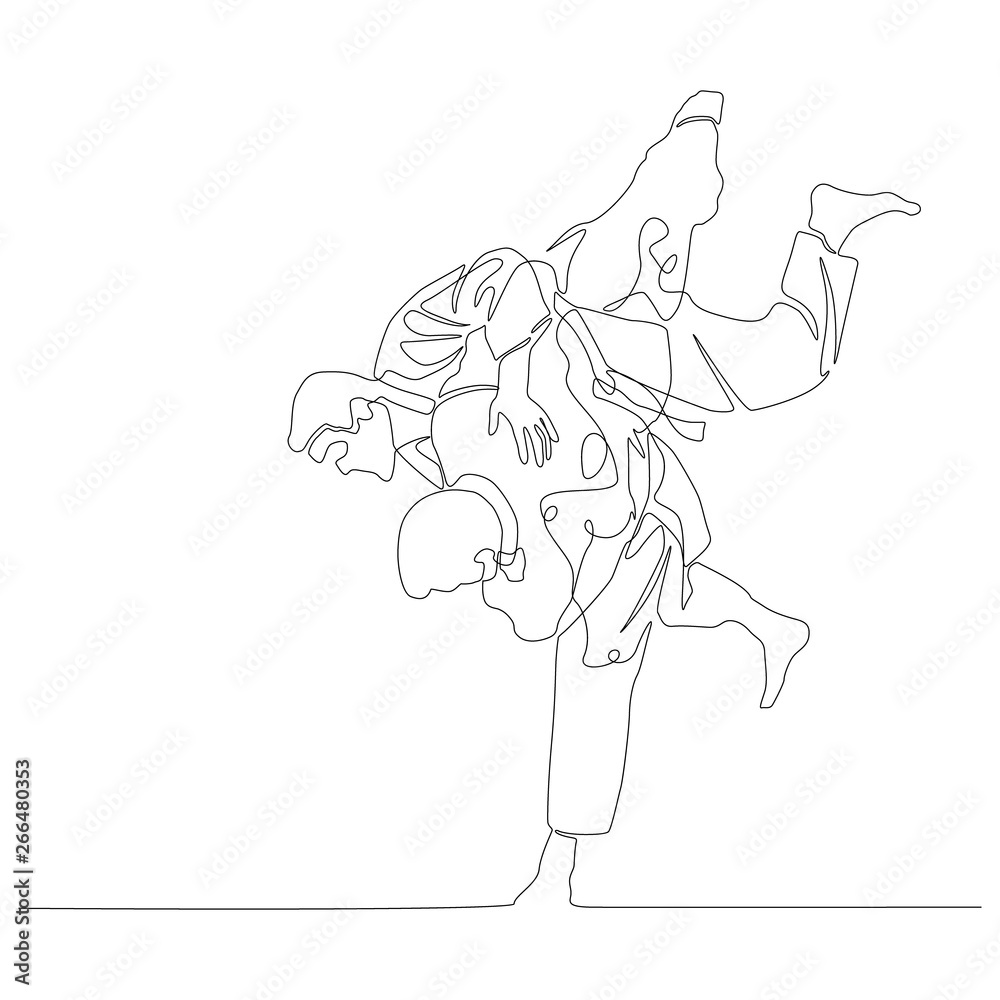 Continuous line drawing judoka makes a throw. Judo theme. Vector ...
