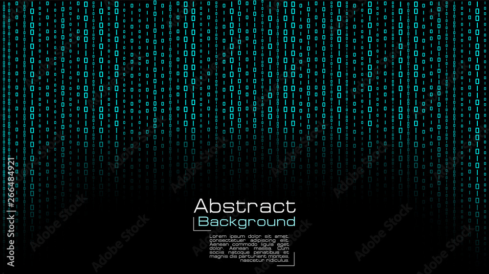 Vector streaming blue binary code on black background. Design for cover ...