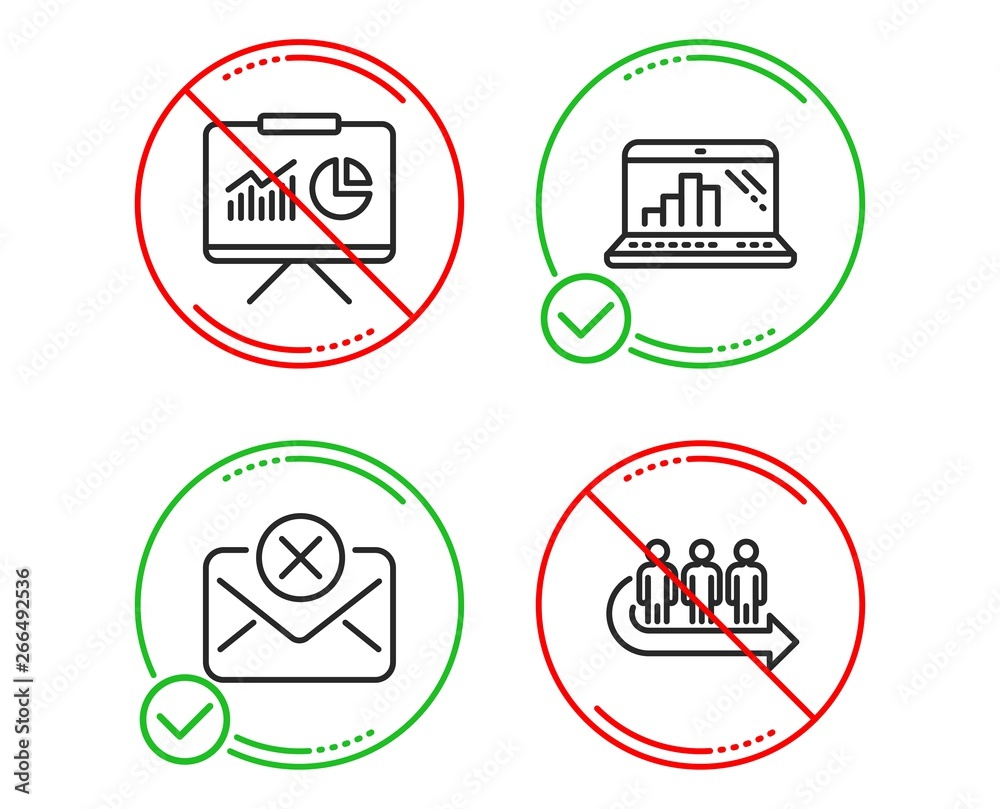 Do or Stop. Graph laptop, Presentation and Reject mail icons simple set ...