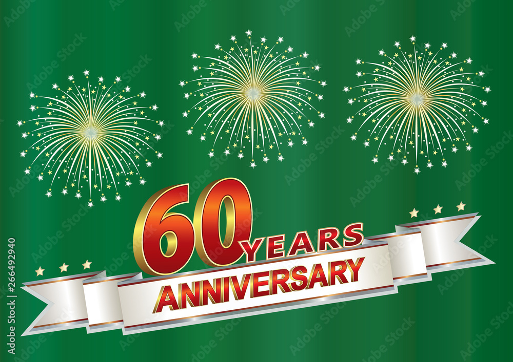 60 years anniversary postcard with salute on a green background with ...