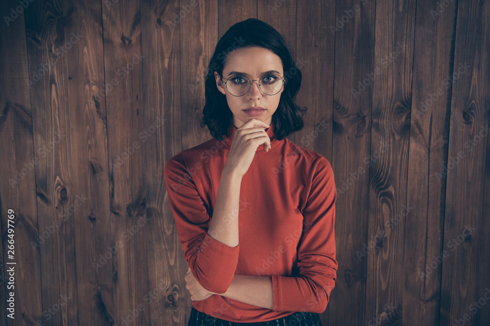 Clsoe up photo of focused beautiful concentrated lady millennial ...