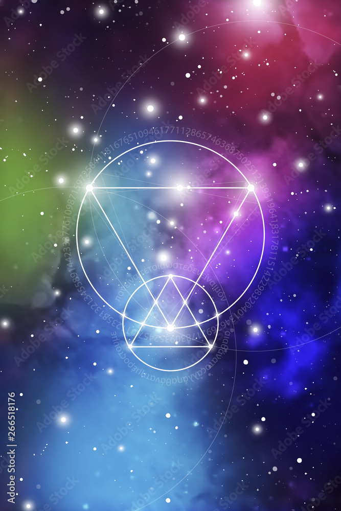 Sacred geometry art with golden ratio numbers, interlocking circles ...
