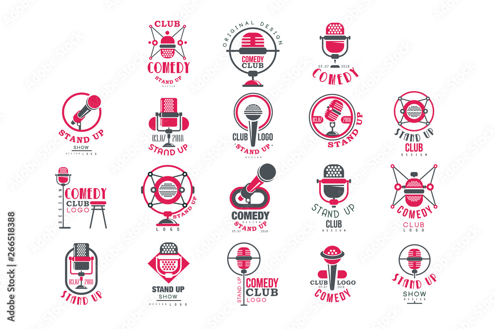 Comedy club stand up show logo design set vector Illustrations on a ...