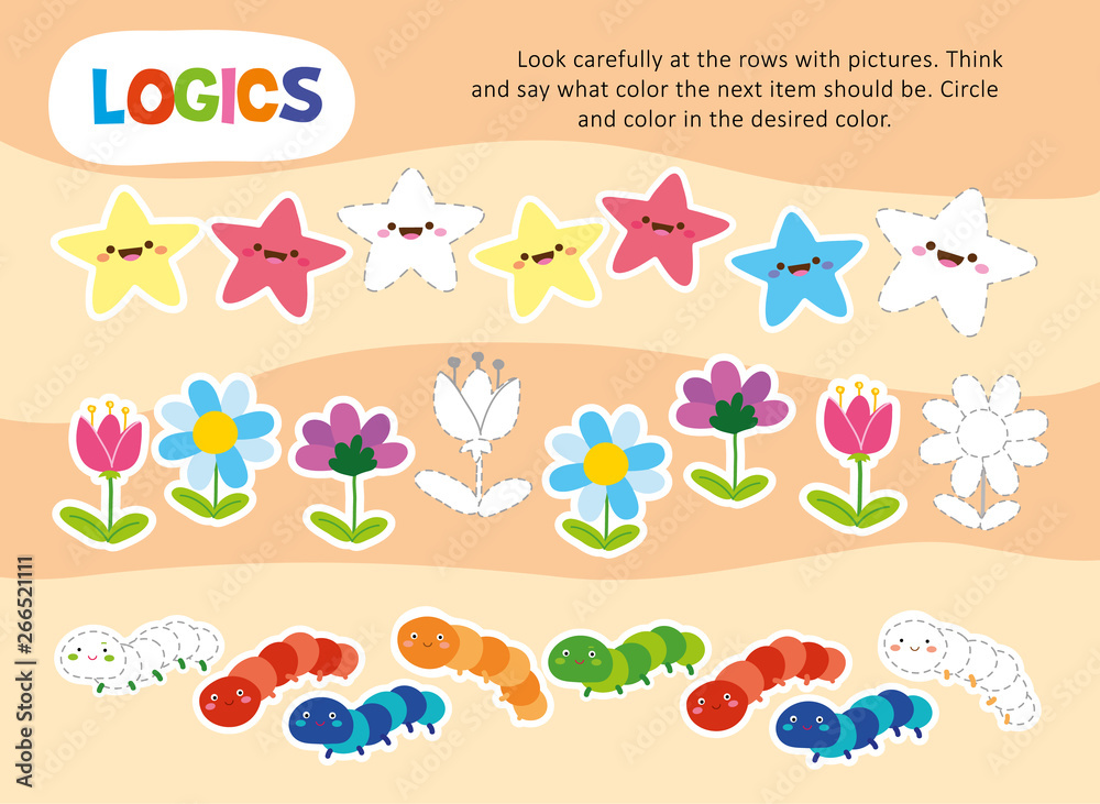 Logic Color Chain Kid Game Printable Worksheet Stock Vector | Adobe Stock