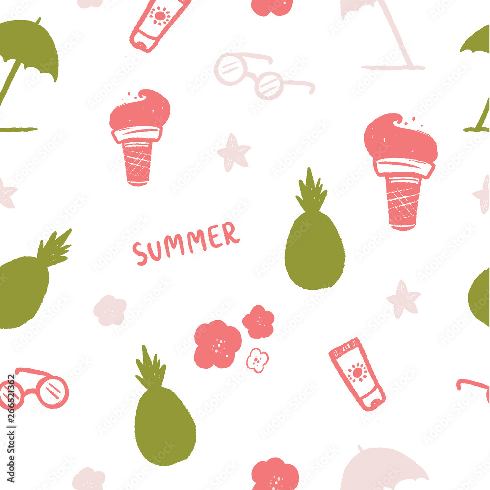 Summer pattern in cartoon style vector illustration. Beach background ...