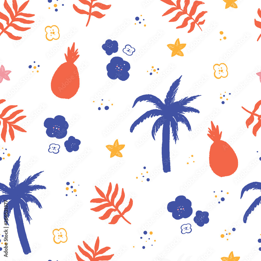 Summer pattern in cartoon style vector illustration. Beach background ...