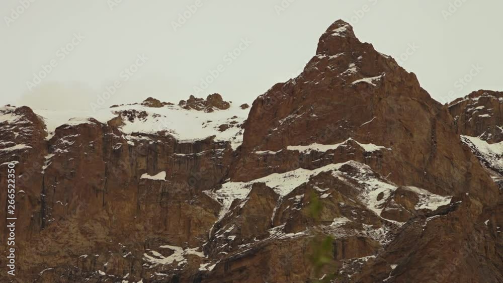Close up, low angle still shot of Indian Himalayan rugged mountain ...