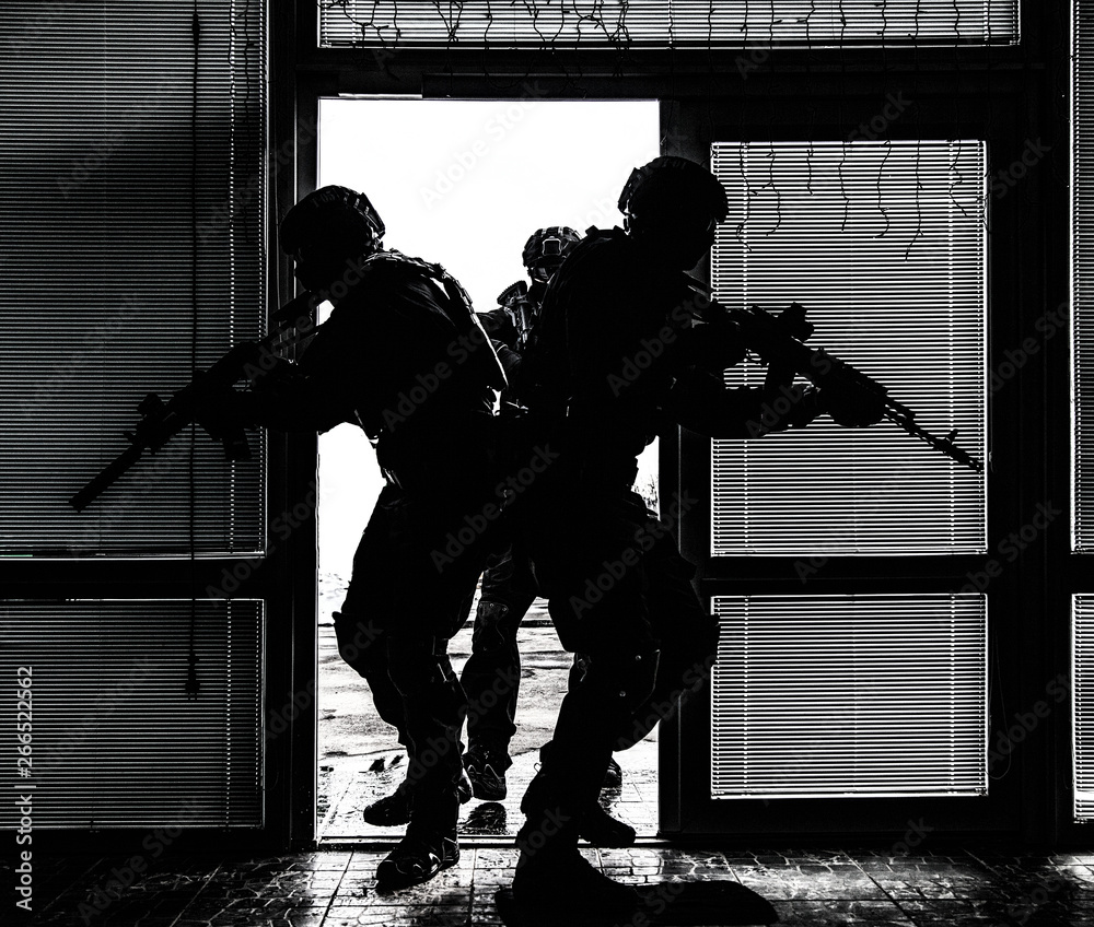 SWAT team breaching door and storming apartments Stock Photo | Adobe Stock