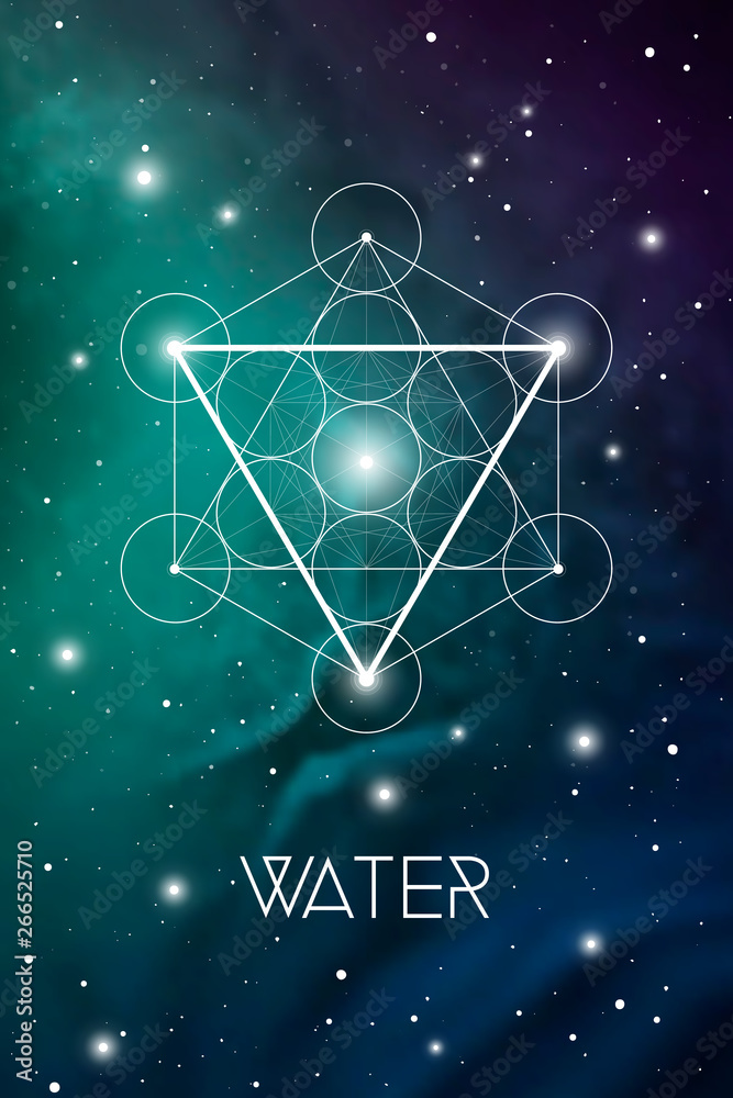 Water element symbol inside Metatron Cube and Flower of Life in front ...