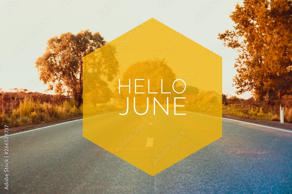 Banner hello june. Text on the photo. Text hello June. New month. New ...