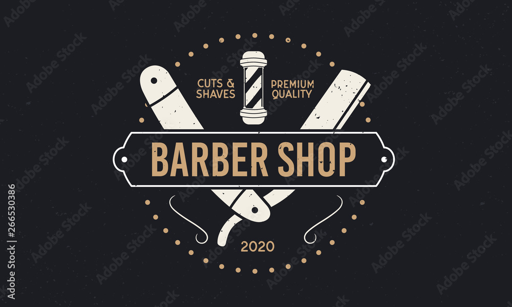 Vintage barbershop logo with frame and ornaments. Trendy retro design ...