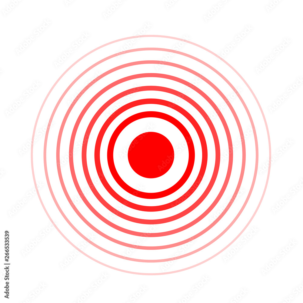 Pain circle red icon for medical painkiller drug medicine. Vector red ...