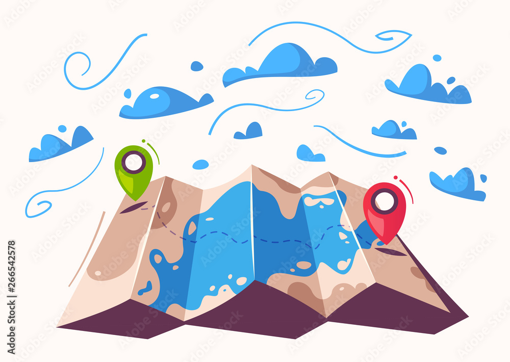 Travel concept. Router in a map. Cartoon vector illustration. Stock ...