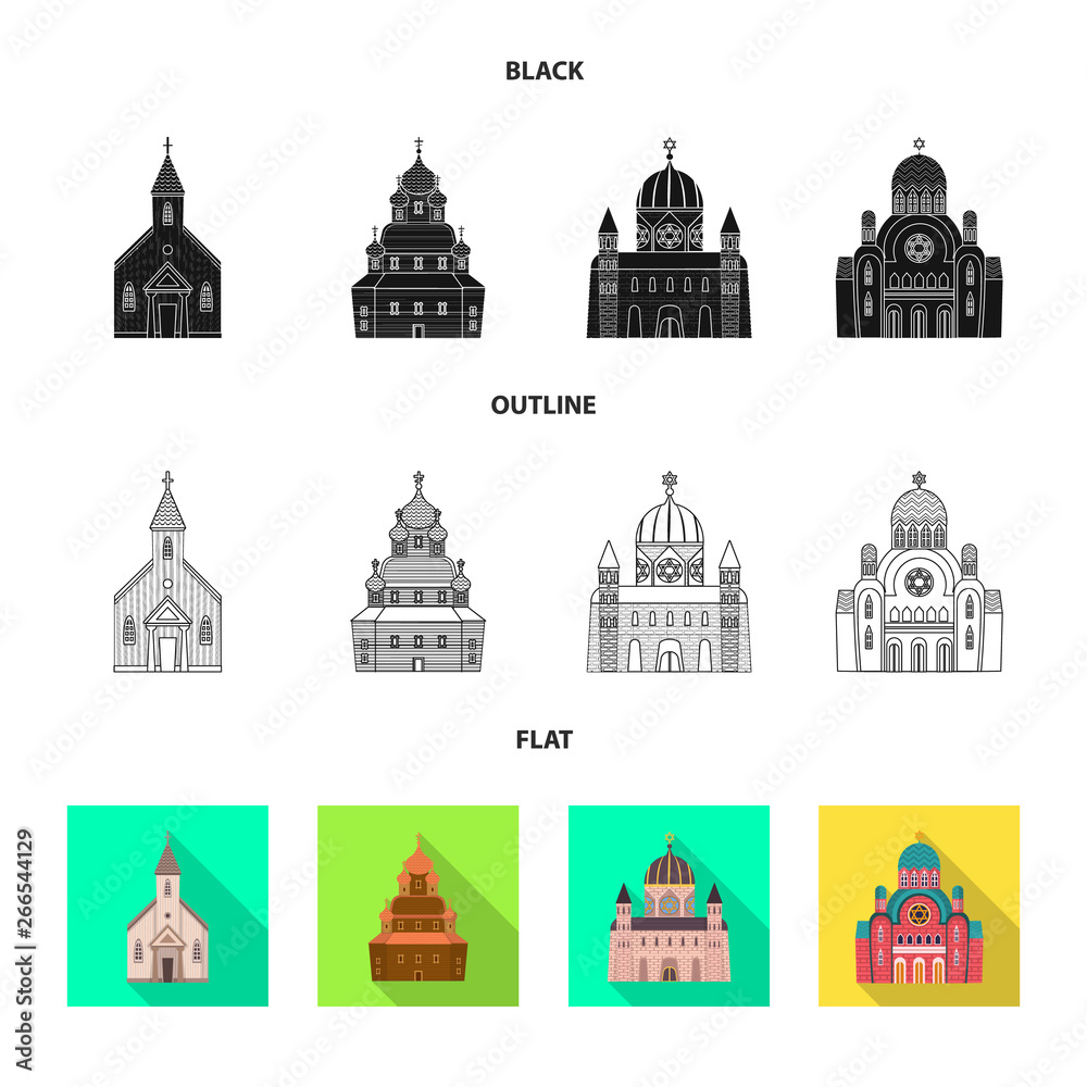 Vector illustration of cult and temple logo. Set of cult and parish ...