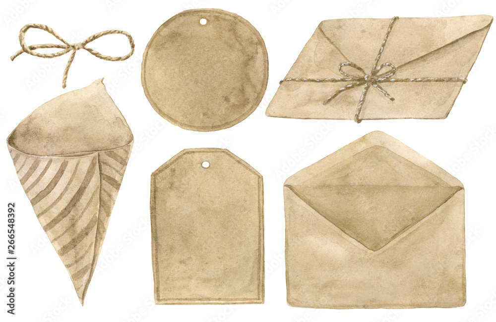 Craft Paper Watercolor Set. Natural color paper, envelope, gift box ...