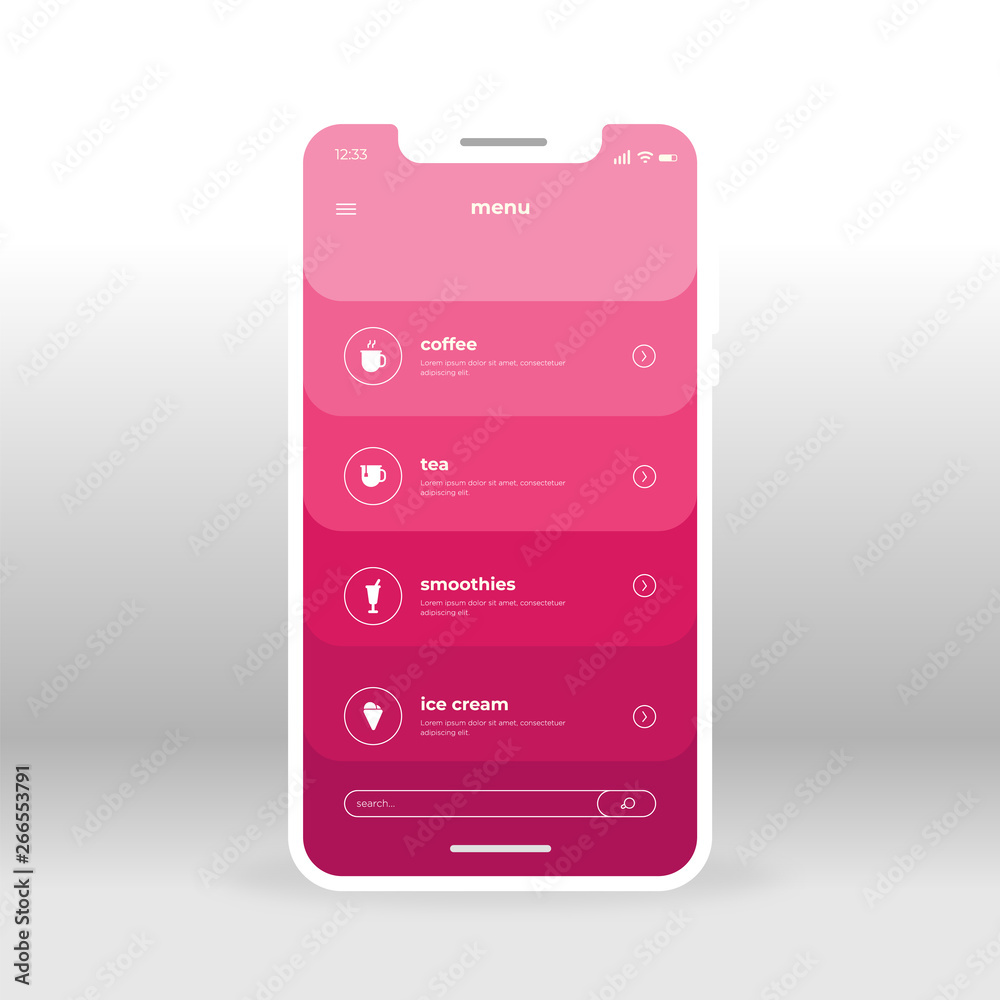 Red Cafe menu UI, UX, GUI screen for mobile apps design. Modern ...