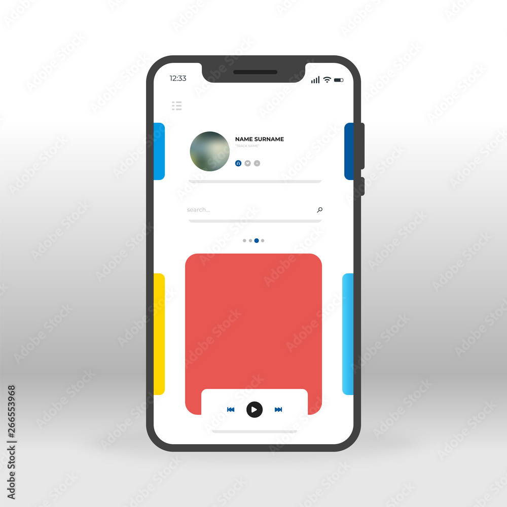 Red and blue music player UI, UX, GUI screen for mobile apps design. Modern responsive user ...