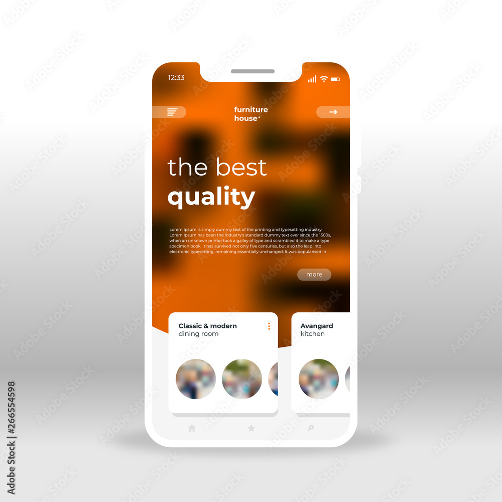 Red and orange furniture UI, UX, GUI screen for mobile apps design. Modern responsive user ...