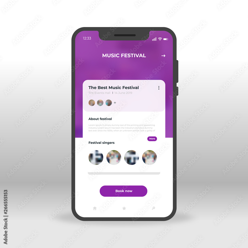 Purple music festival UI, UX, GUI screen for mobile apps design. Modern ...