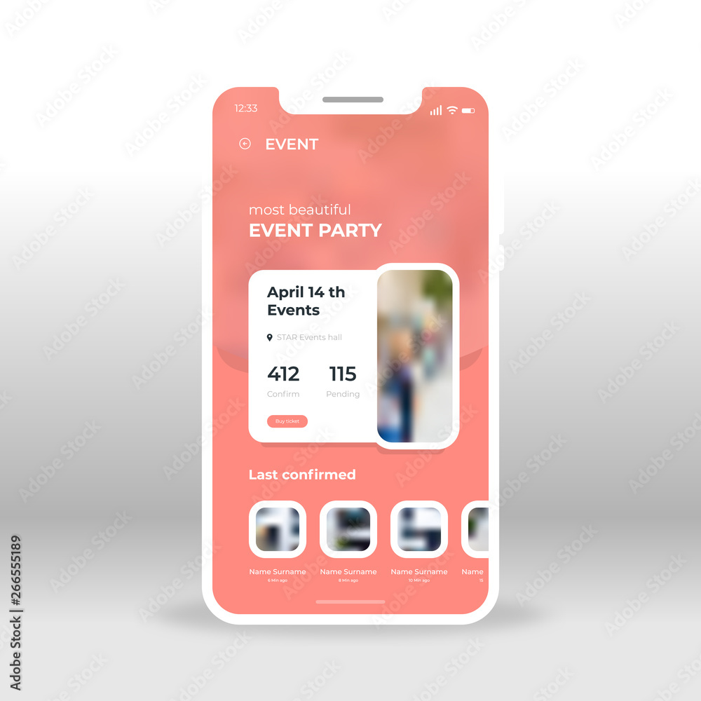 Red event planner UI, UX, GUI screen for mobile apps design. Modern responsive user interface ...