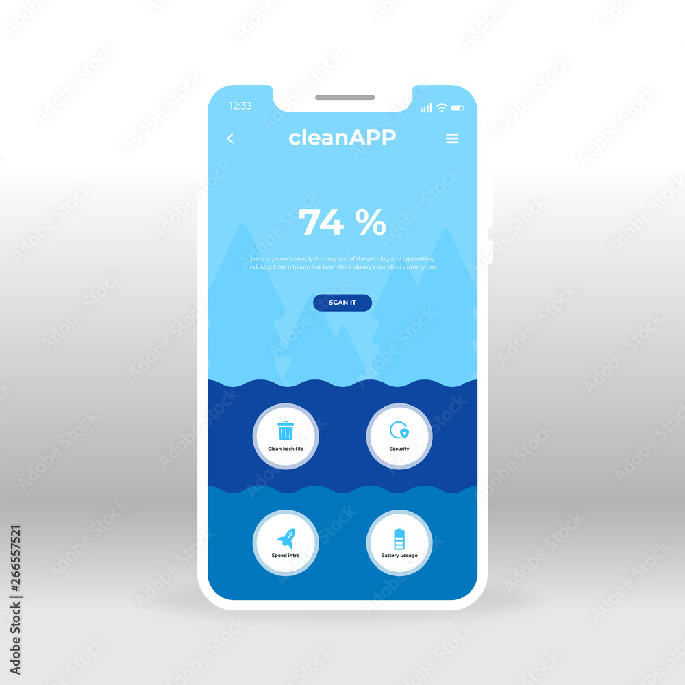 Blue Clean App UI, UX, GUI screen for mobile apps design. Modern ...