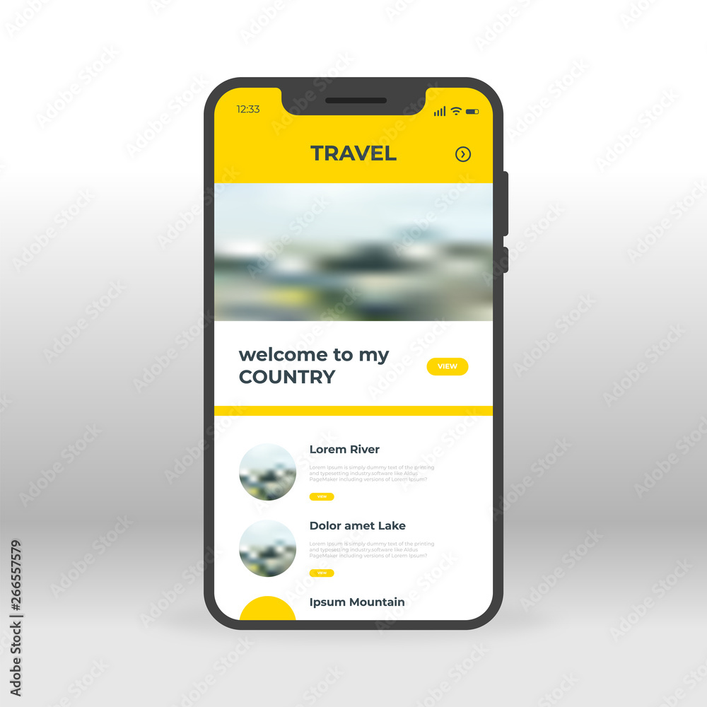 Yellow Travel UI, UX, GUI screen for mobile apps design. Modern ...