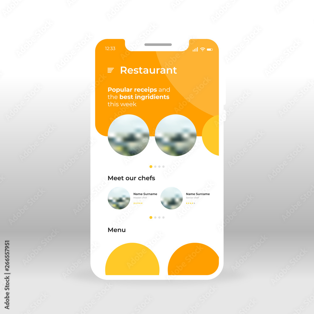 Orange Restaurant UI, UX, GUI screen for mobile apps design. Modern ...