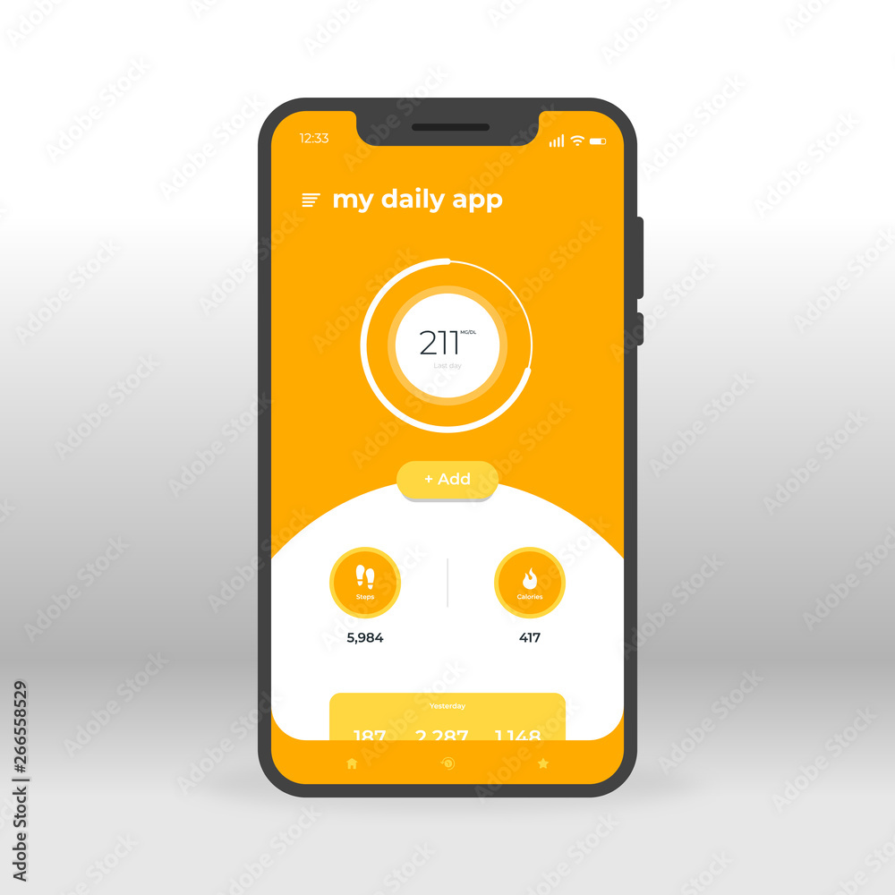 Orange daily routine walking UI, UX, GUI screen for mobile apps design ...