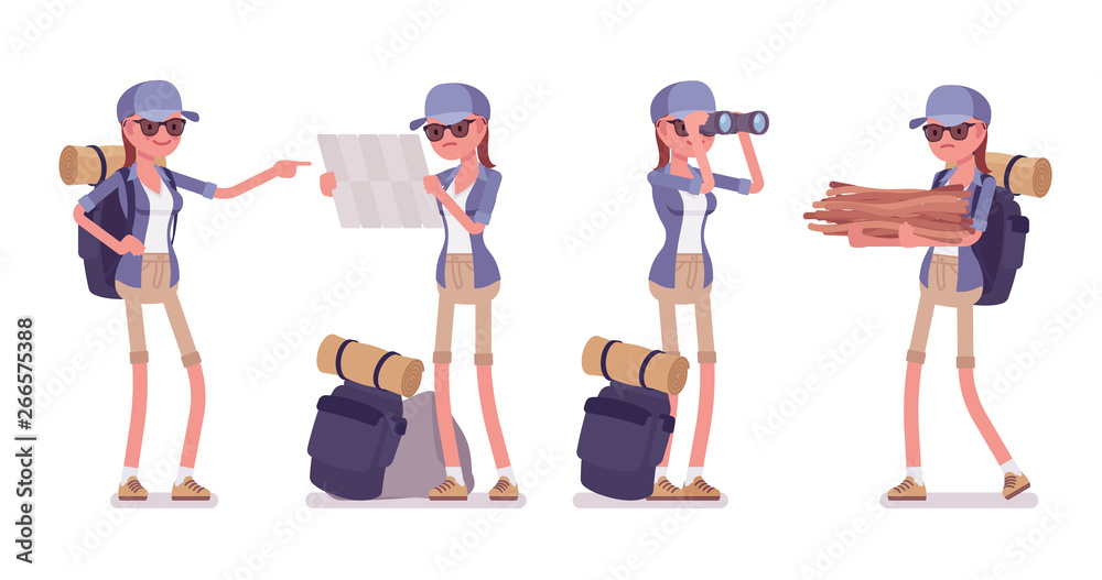 Hiking woman exploring route. Female tourist with backpacking gear ...