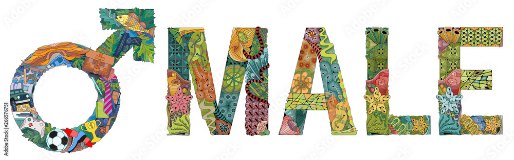 Words MALE SIGN with symbol of Mars is a male gender sign. Vector ...