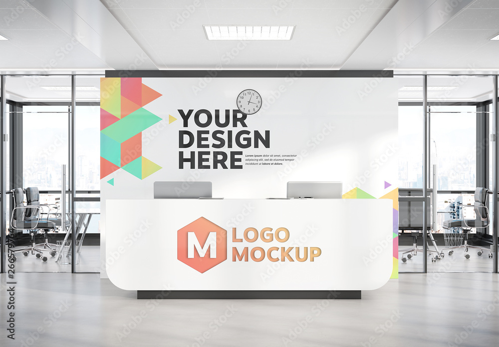 Reception Desk in Modern Office Mockup Stock Template | Adobe Stock