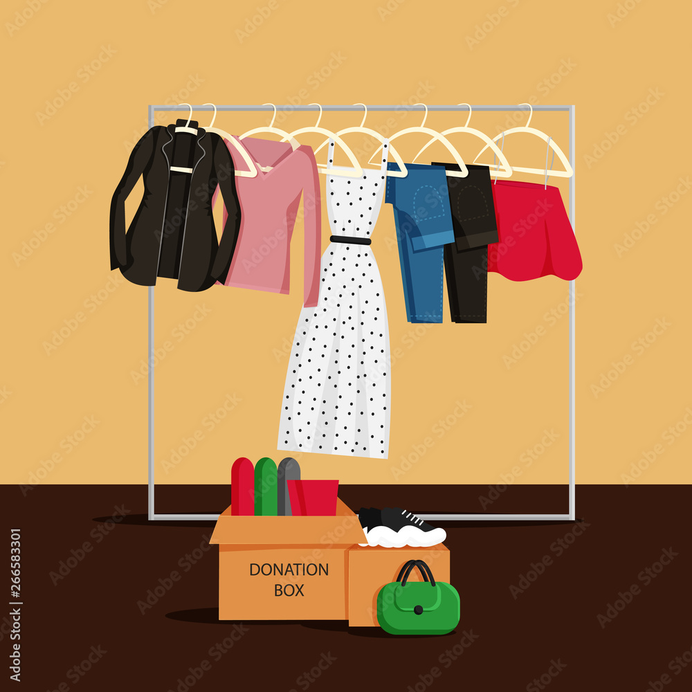 Vector Illustration of Clothes Donation. Carton Boxes Full of Clothes ...