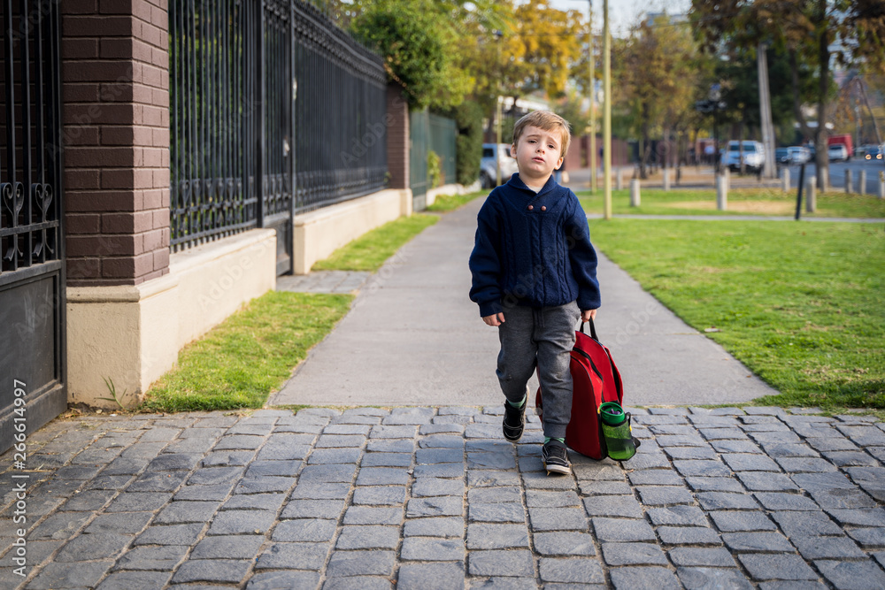 Little boy at his first day of school Stock Photo | Adobe Stock