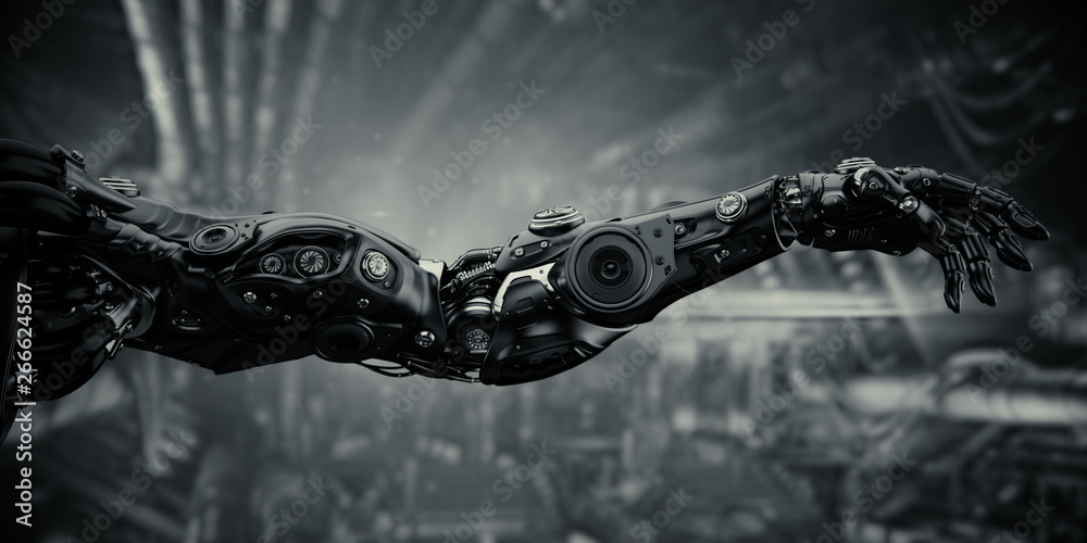 Robotic arm on sci-fi background, 3d rendering Stock Illustration ...