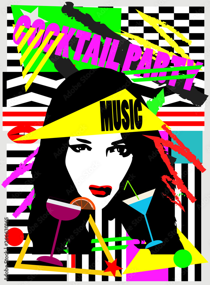 Cocktail party background pop art with a girl Stock Vector | Adobe Stock