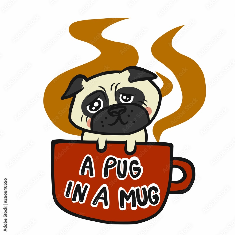 A pug in a mug cartoon vector illustration Stock Vector | Adobe Stock