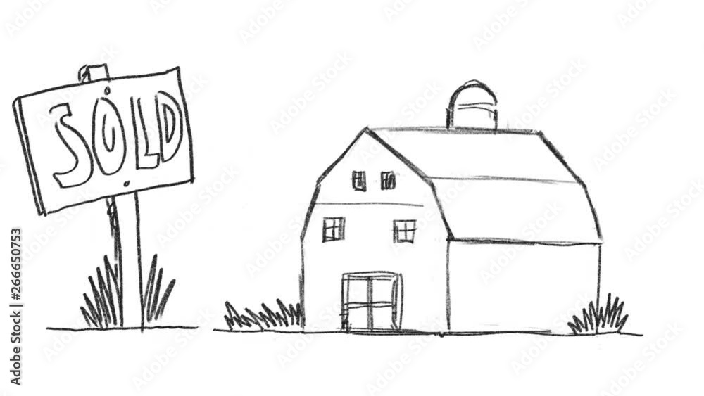 2d Animation motion graphics drawing of an American farm barn house ...