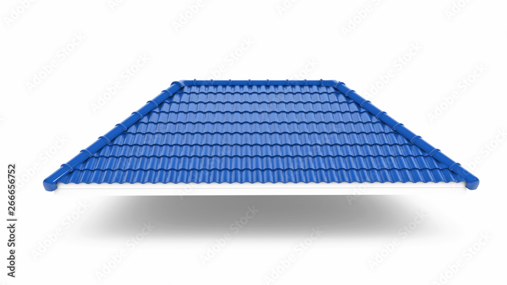 3d roof on the white background. 3d rendering,blue roof tile isolated ...